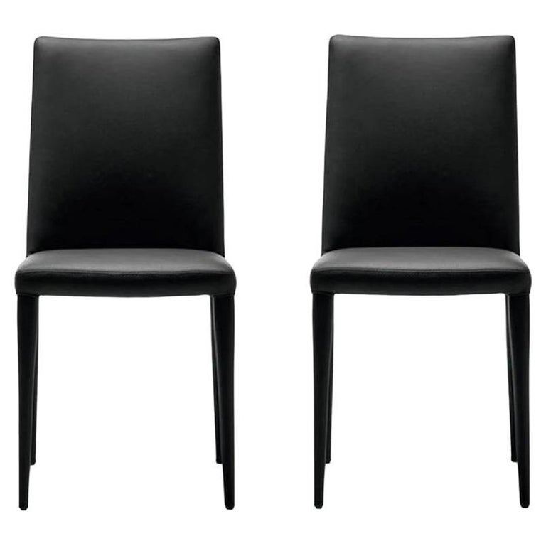 In Stock in Los Angeles, Set of 2 Black Leather Bella Dining Chairs For ...