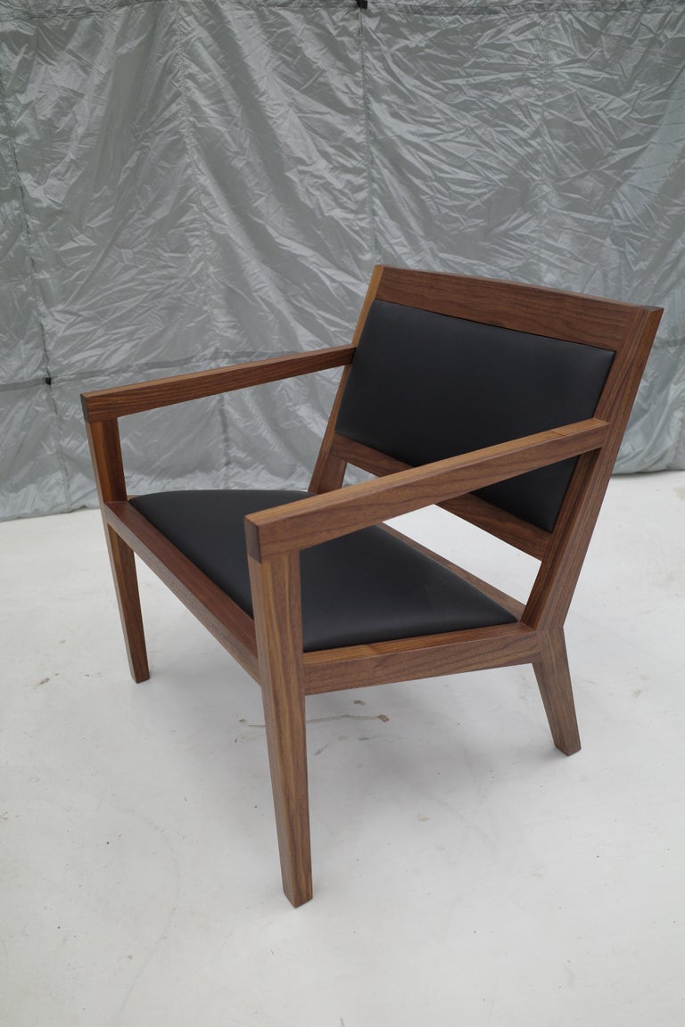 In Stock Maxwell Lounge Chair and Ottoman Set, Walnut and Black Leather ...