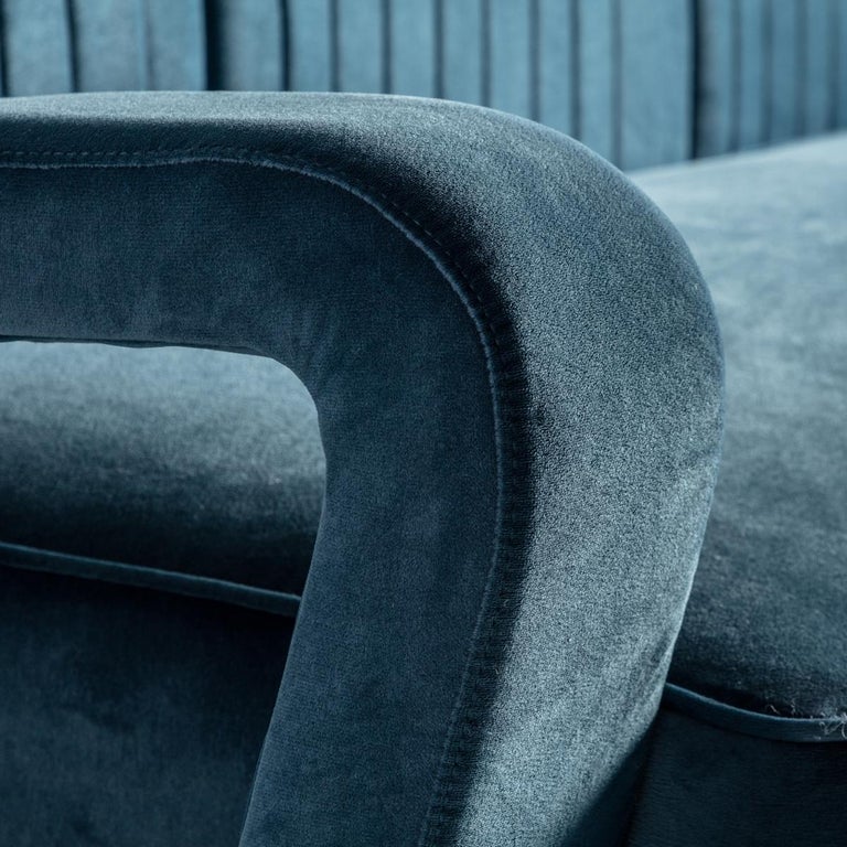 In-Stock, Midcentury Style Sofa In Sky Blue Velvet For Sale at 1stDibs