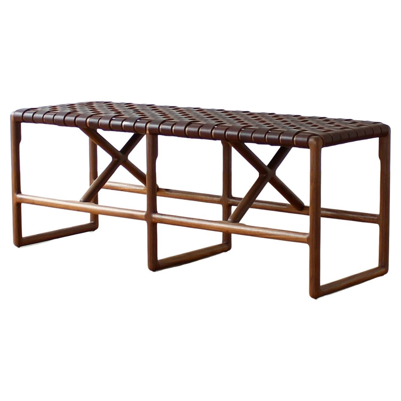 Montgomery Solid Wood and Woven Leather Bench by Crump and Kwash For ...