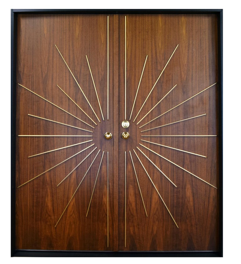In Stock Now Modernist Walnut Double Doors with Starburst at 1stDibs