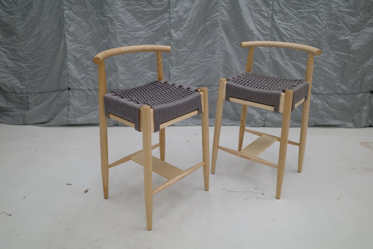 In Stock Pair of Harbor Counter Stools, Maple and Rope Weave ...