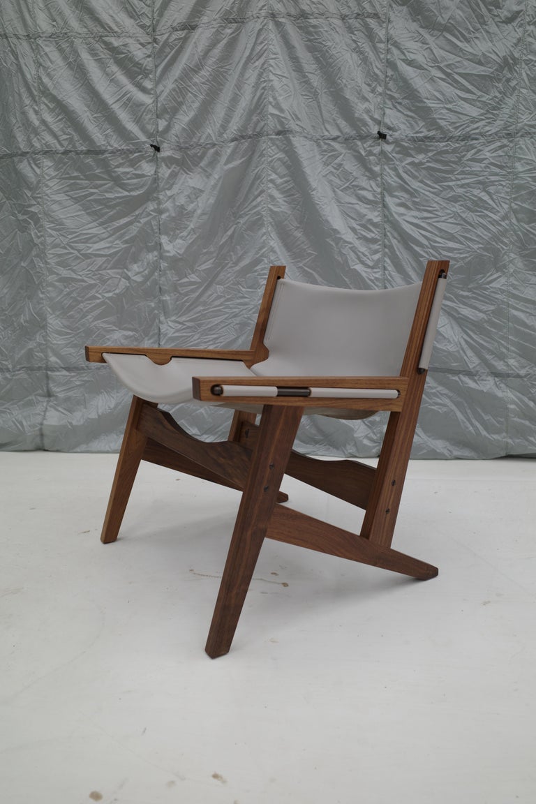 In Stock Peninsula Lounge Chair, Walnut Leather Sling Chair with Brass ...