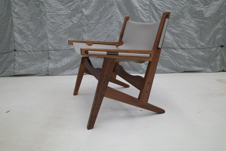 In Stock Peninsula Lounge Chair, Walnut Leather Sling Chair with Brass ...
