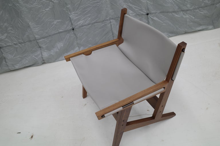 In Stock Peninsula Lounge Chair, Walnut Leather Sling Chair with Brass ...