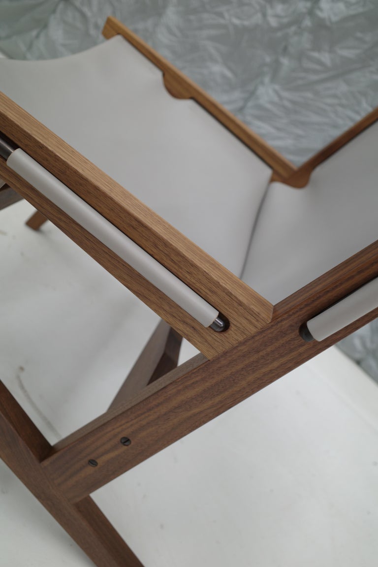 In Stock Peninsula Lounge Chair, Walnut Leather Sling Chair with Brass ...