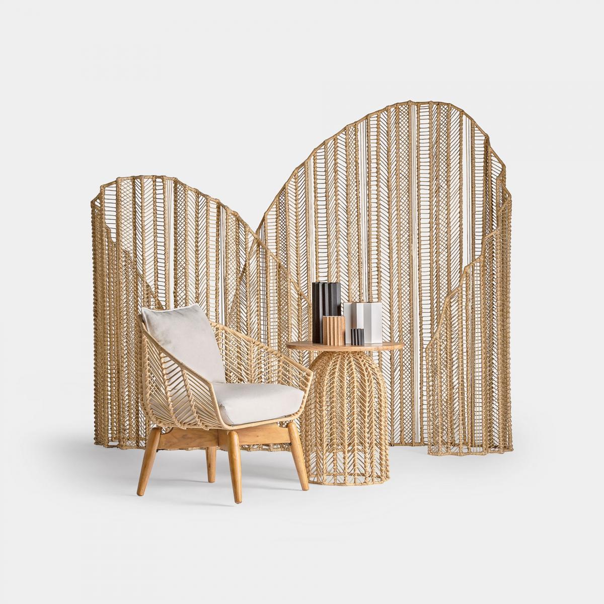 In-Stock Rattan Room Divider Featuring Two Curved Panels For Sale at ...