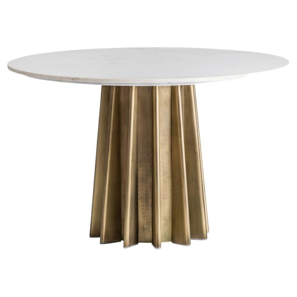 Fast Track, Round Marble Table With Pleated Steel Base For Sale at 1stDibs