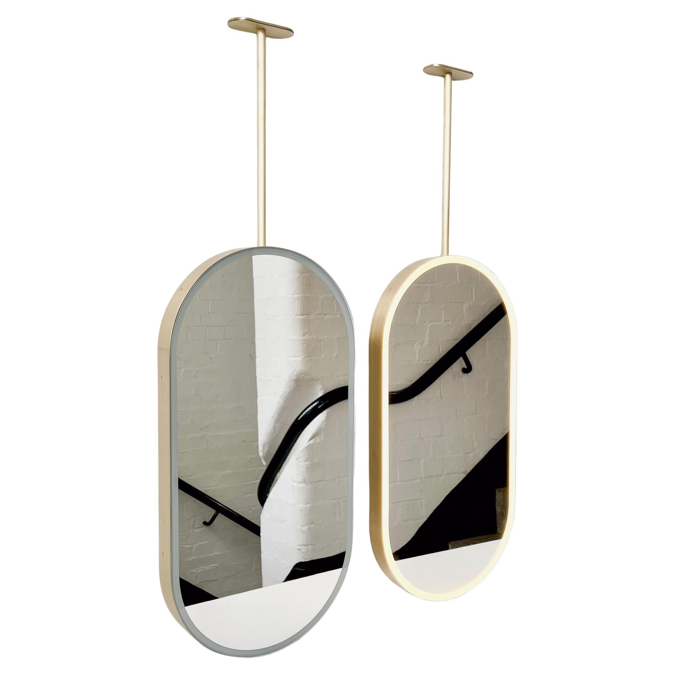 Capsula Front Illuminated Ceiling Suspended Modern Mirror with a Brass ...