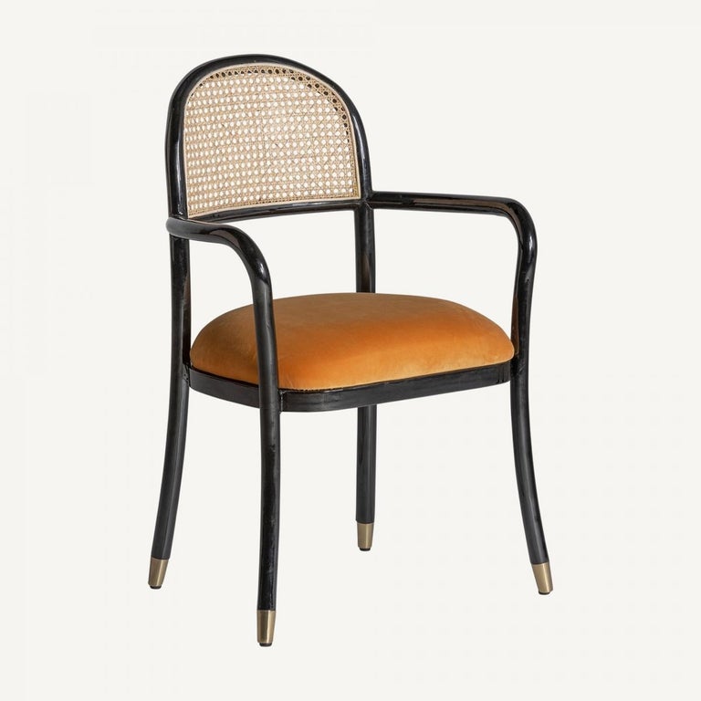 In-Stock Vintage Orange Velvet Rattan Dining Armchairs - Set of 8 For ...