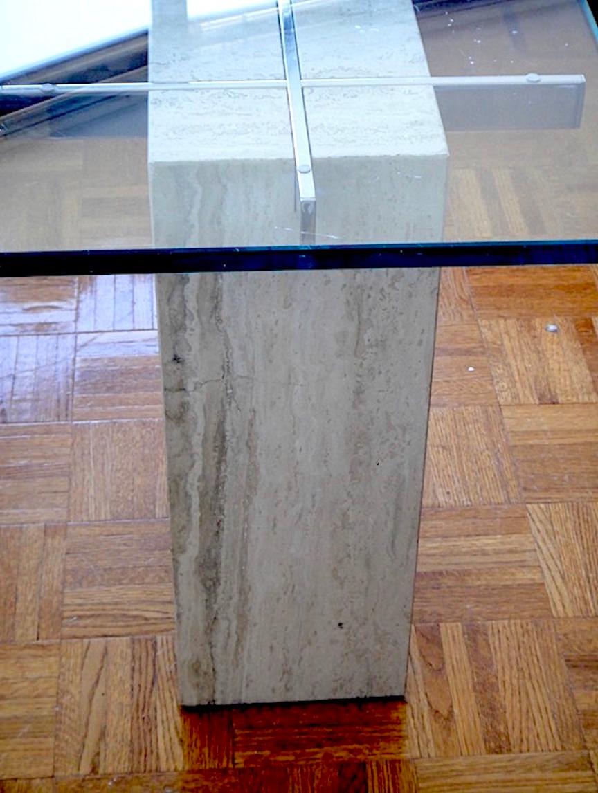 Pair of 1960s-1970s Travertine/Glass End Tables in the Style of Le ...