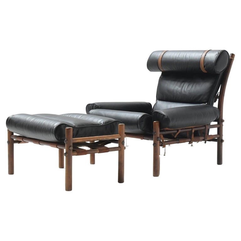 Inca Lounge + Poof in Black Leather - Arne Norell - Norell Möbel AB ...