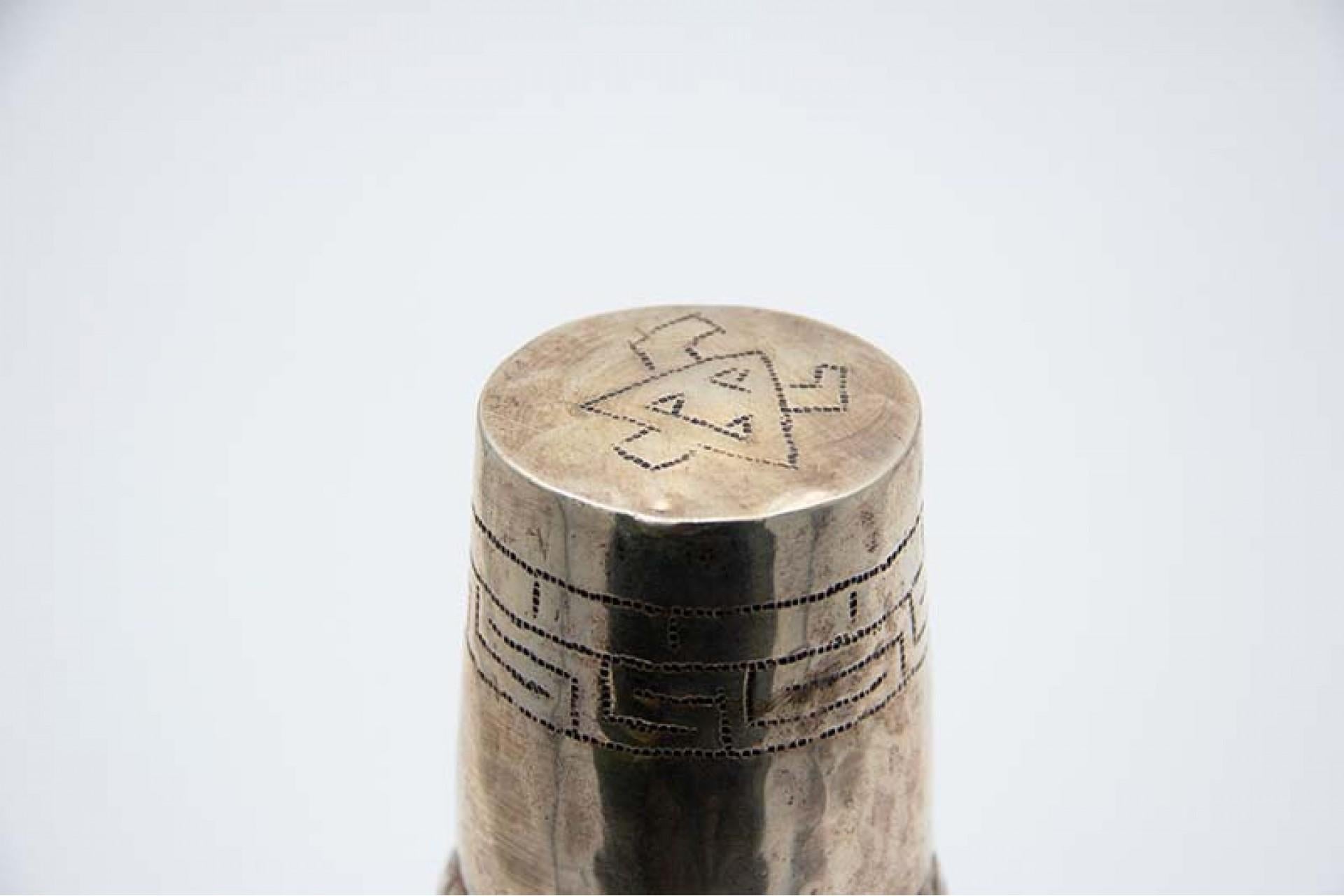 Inca silver shaker with a cup on the head in the shape of a hat For ...