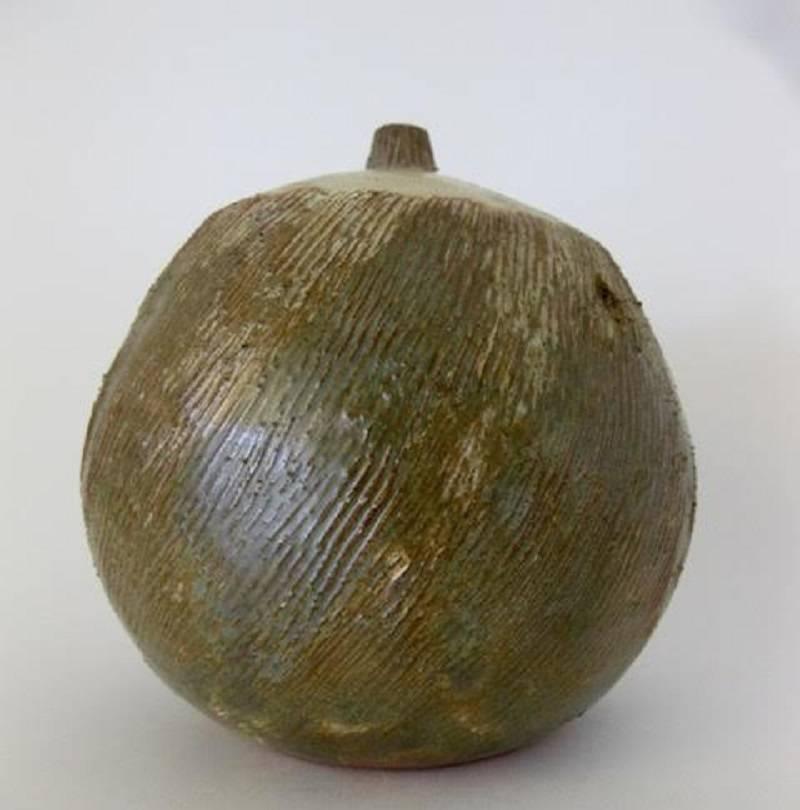 Incised Studio Art Pottery Modernist Weed Pot Vase For Sale at 1stDibs