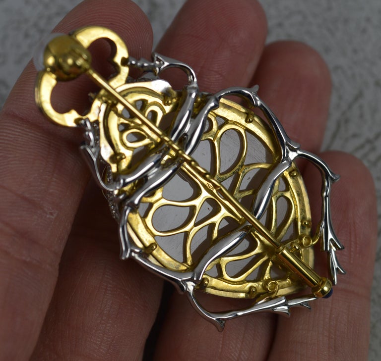 Incredible 18ct Gold Agate Sapphire Emerald Pearl Diamond Beetle Brooch ...