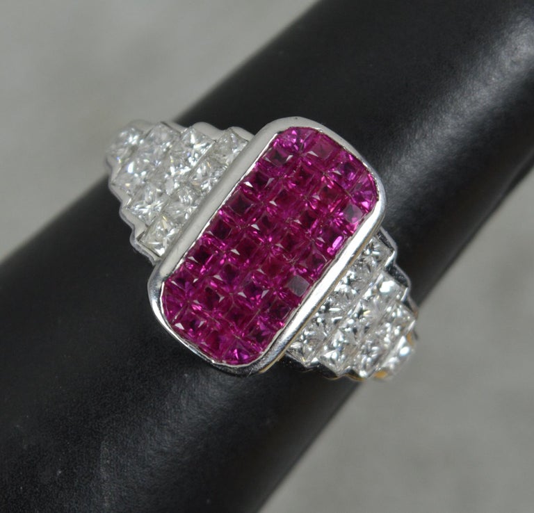 Incredible 18ct White Gold Ruby and Vs Diamond Cluster Panel Ring For ...