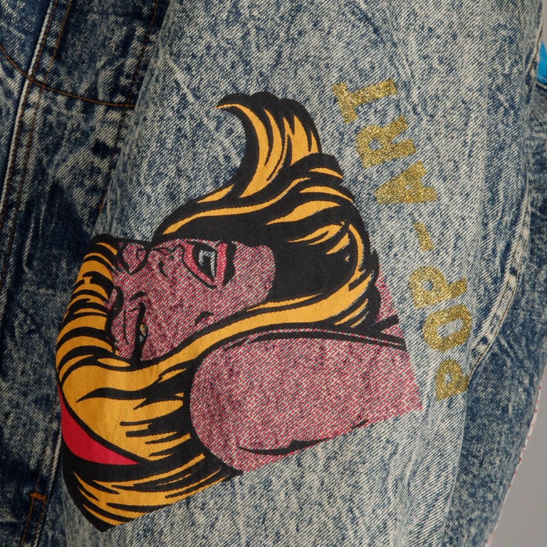 Incredible 1980s Vintage Comic Book Pop Art Acid Washed Denim Jean ...