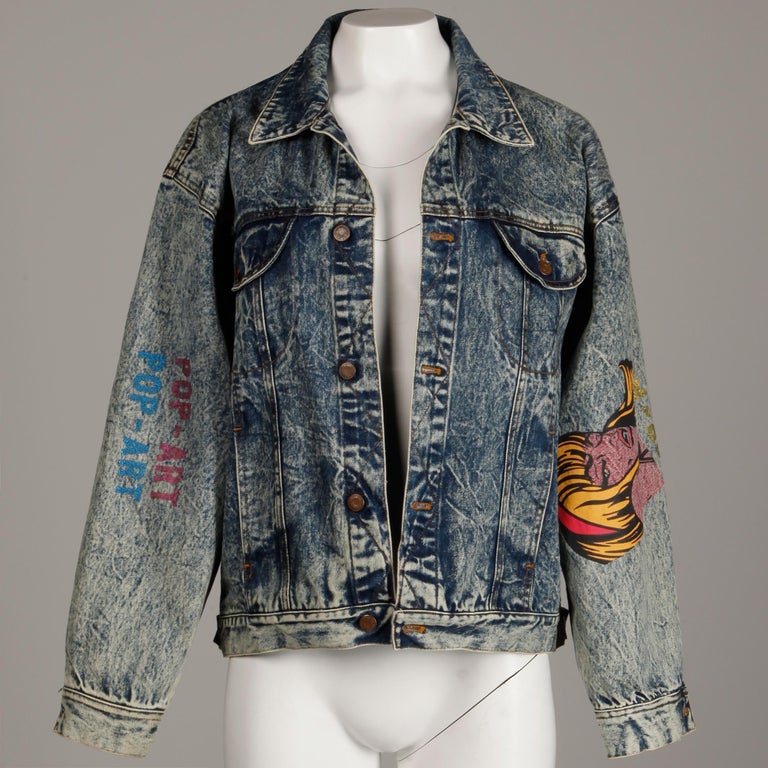 Incredible 1980s Vintage Comic Book Pop Art Acid Washed Denim Jean ...