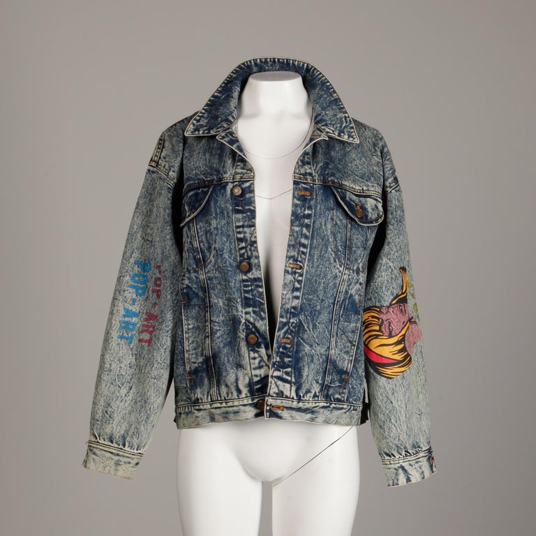 Incredible 1980s Vintage Comic Book Pop Art Acid Washed Denim Jean ...
