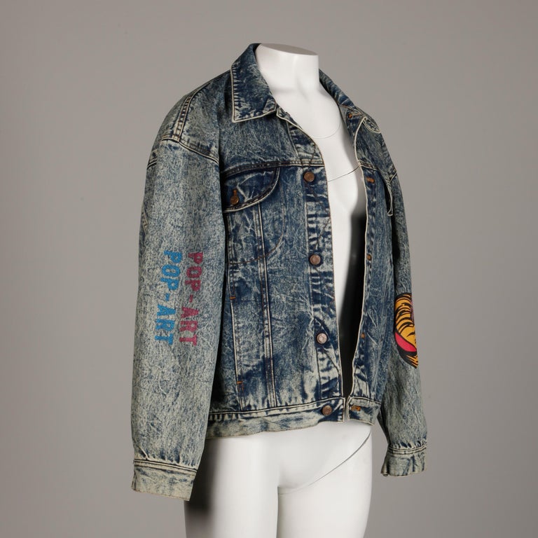 Incredible 1980s Vintage Comic Book Pop Art Acid Washed Denim Jean ...