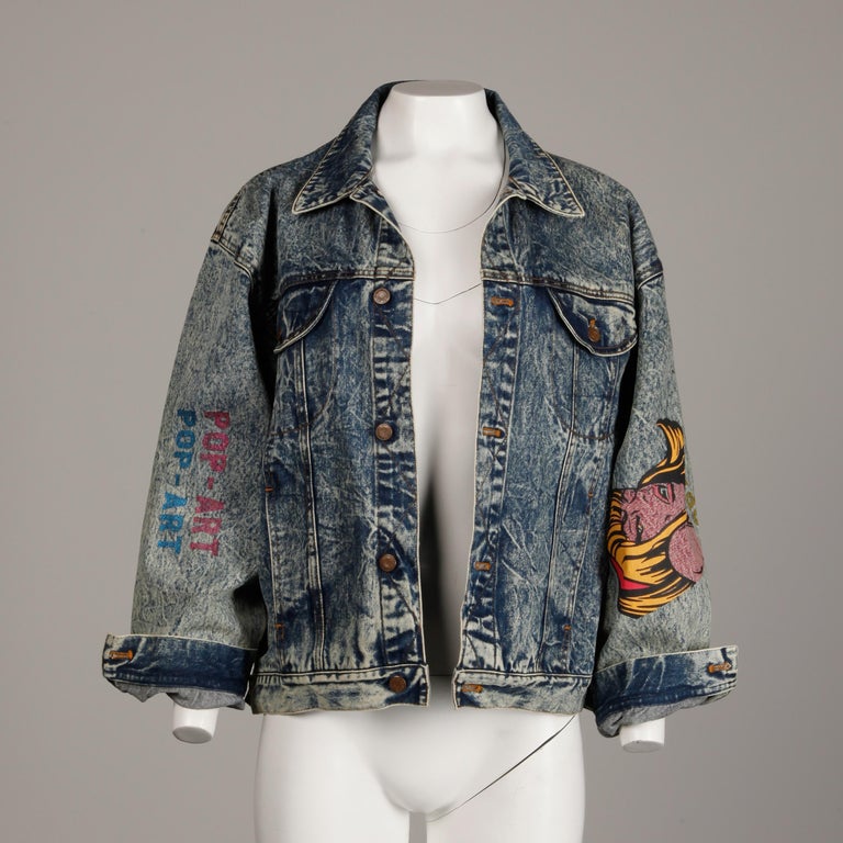Incredible 1980s Vintage Comic Book Pop Art Acid Washed Denim Jean ...