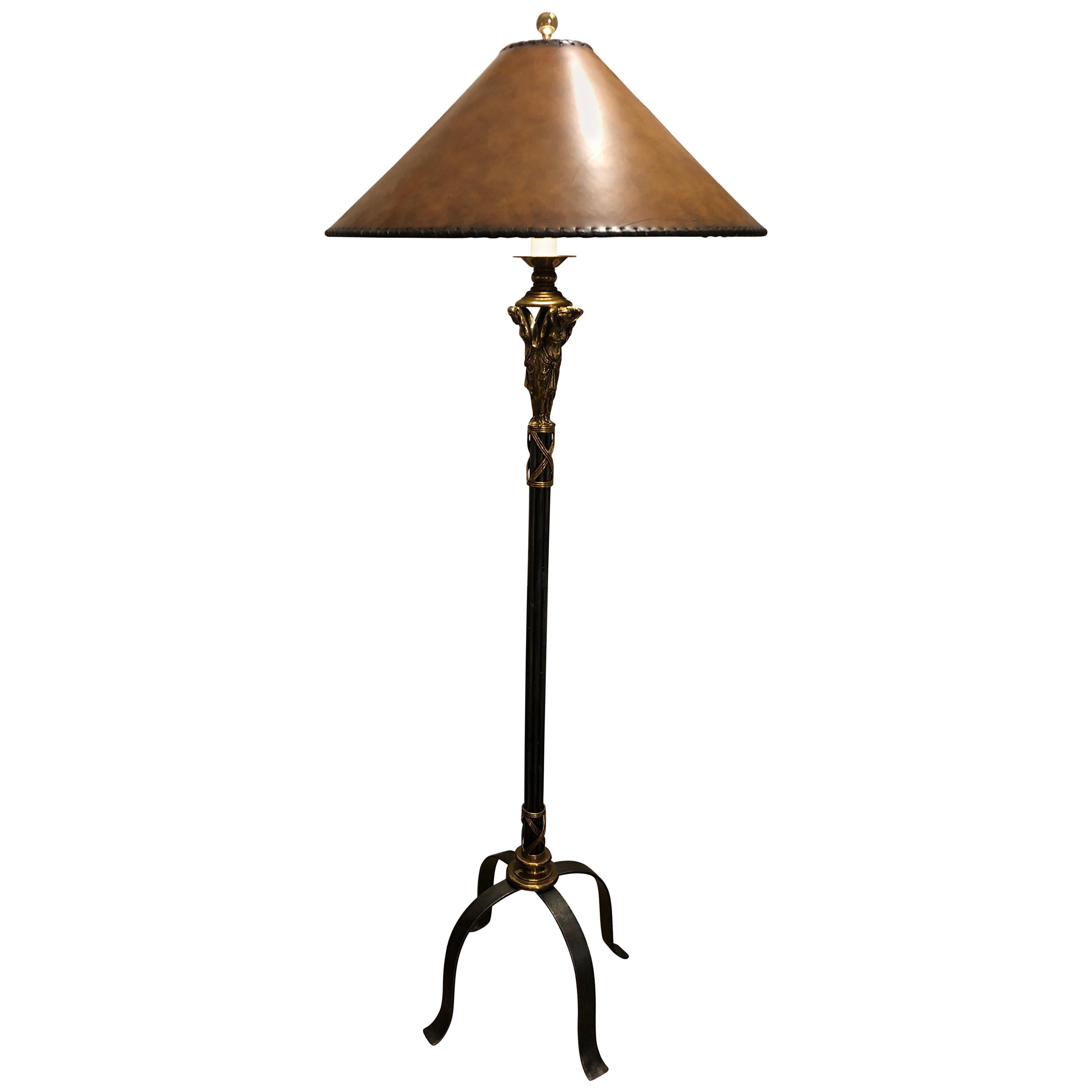 Incredible Black and Gold Neoclassical Style Floor Lamp with Leather ...