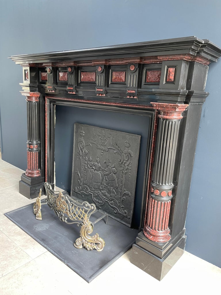 Incredible Detailed Black and Rouge Marble Antique Fireplace Surround ...