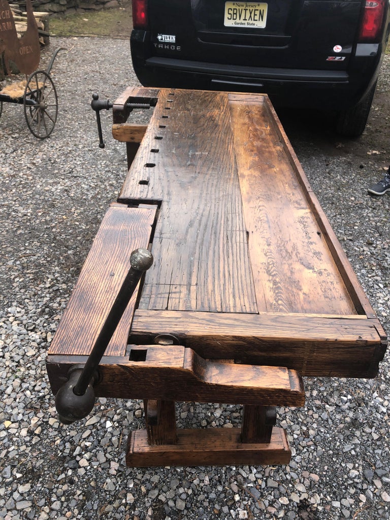Incredible Handmade Vermont Large Oak Work Table Console Bar For Sale ...