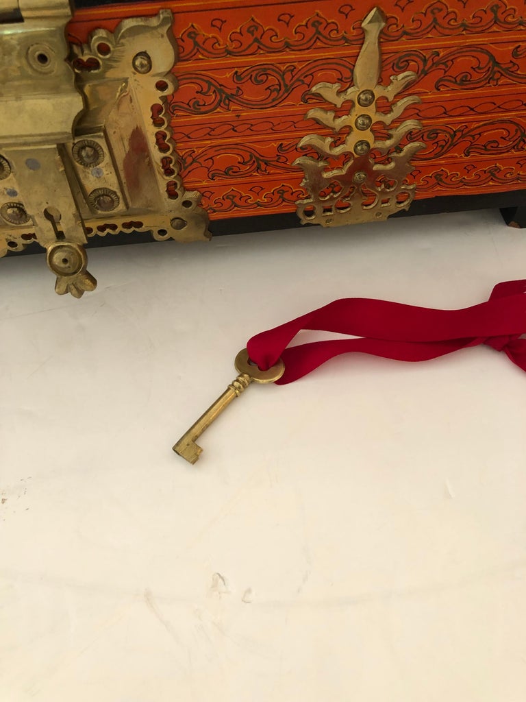 Incredible Ornate Hermes Orange and Brass Triangular Shaped Treasure ...