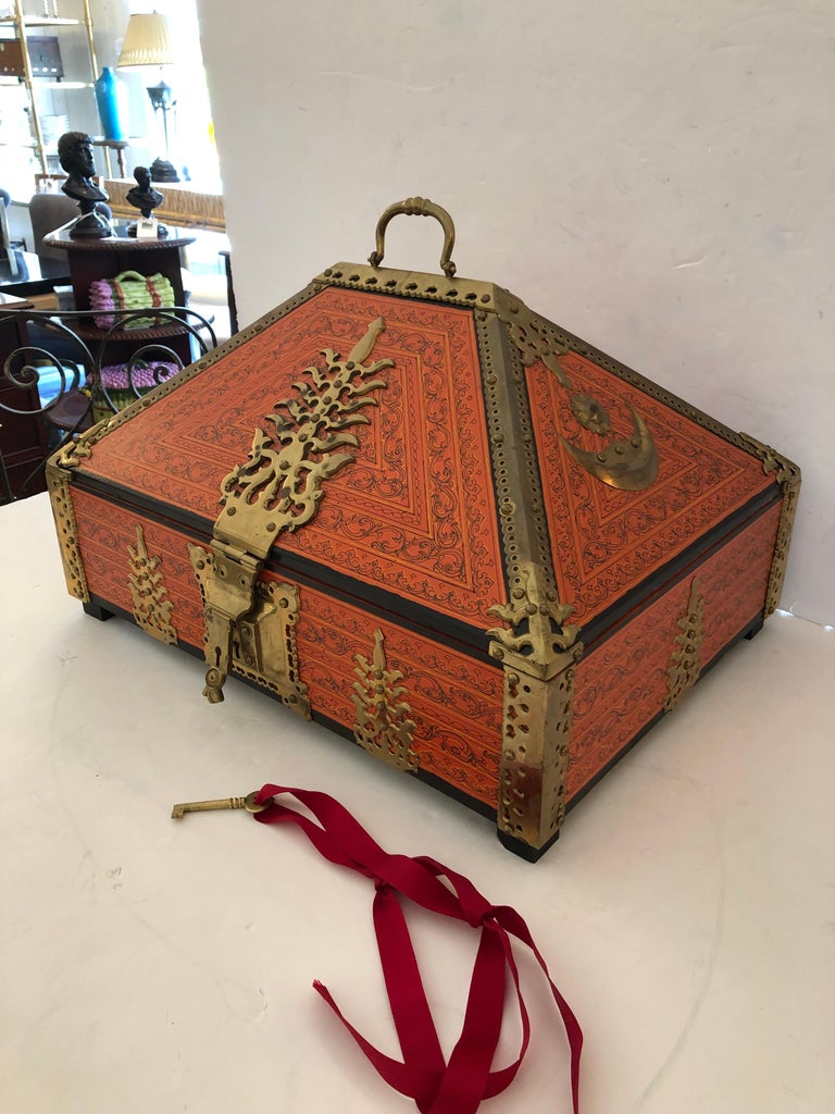 Incredible Ornate Hermes Orange and Brass Triangular Shaped Treasure ...