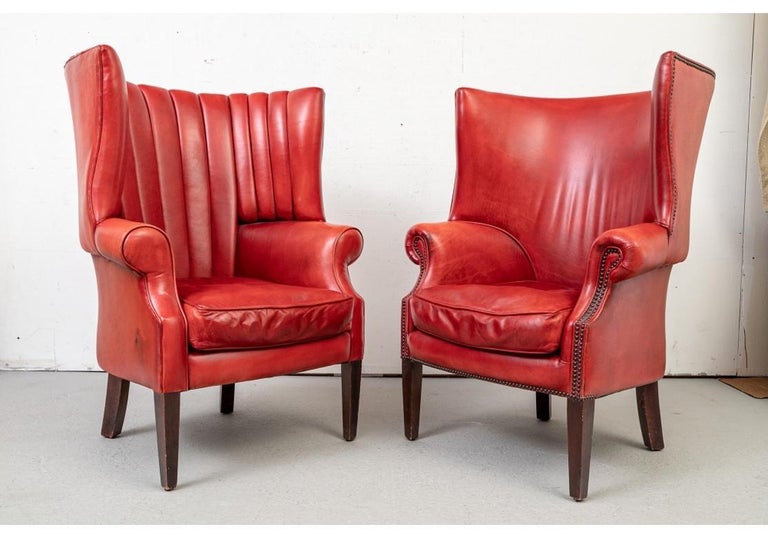 Incredible Pair of Compatible Lipstick Red Wing Chairs For Sale at 1stDibs