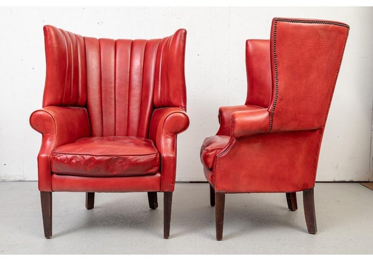 Incredible Pair of Compatible Lipstick Red Wing Chairs For Sale at 1stDibs