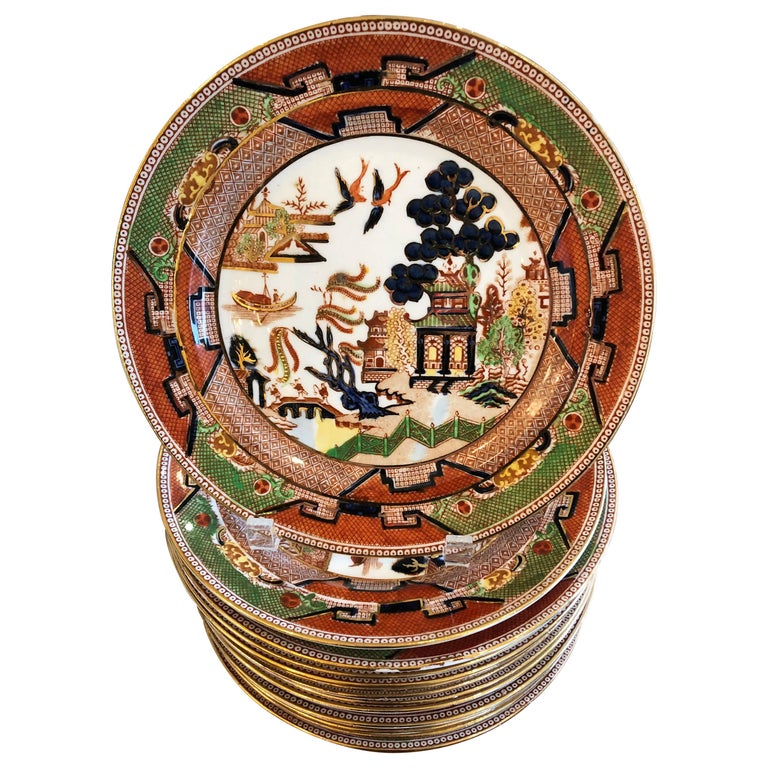 Incredible Set of 14 Staffordshire Medium Sized Plates at 1stDibs