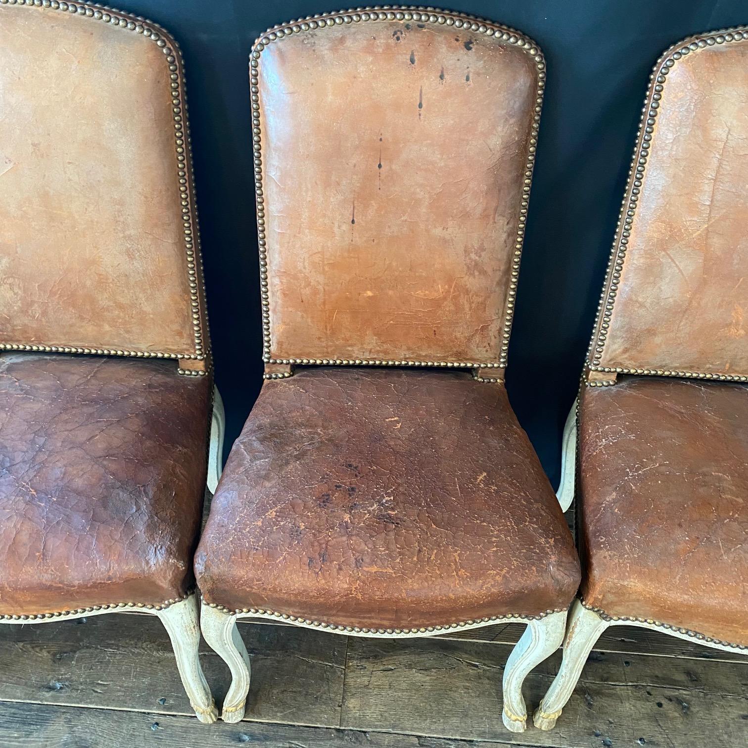 Incredible Set of Four 19th Century Distresed Leather Hoof Footed ...