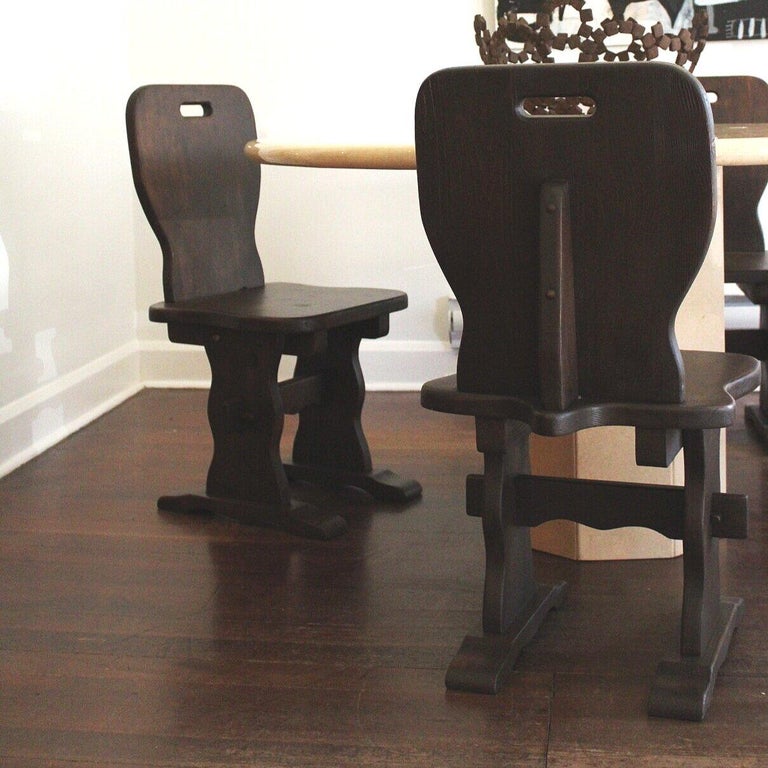 Incredible Solid Wood Brutalist Dining Chairs For Sale at 1stDibs
