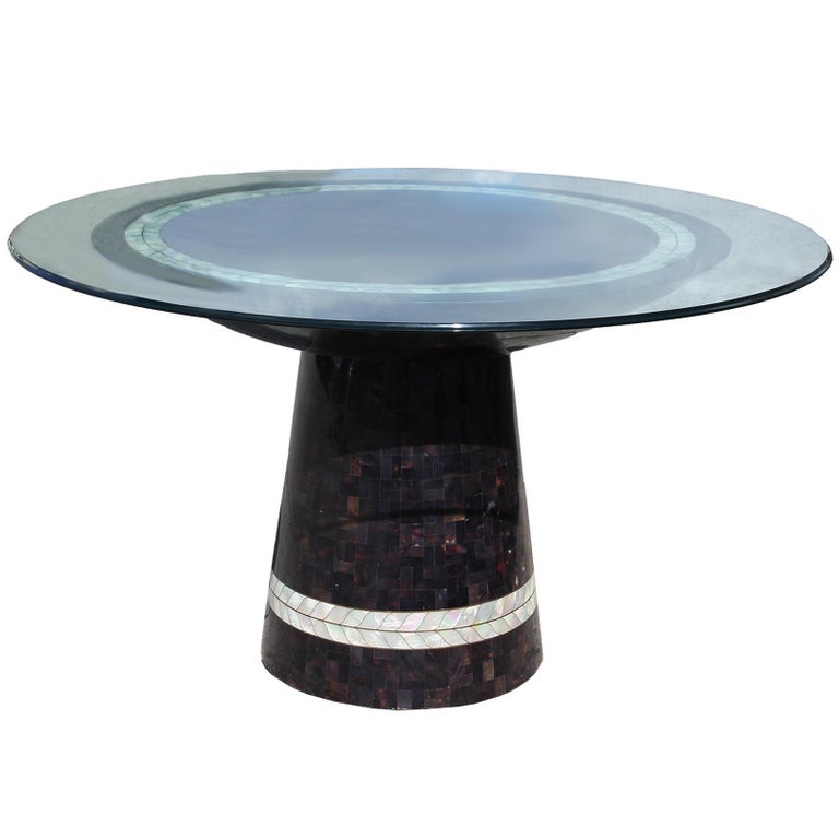 Incredible Tessellated Stone / Pearl Round Pedestal Dining Table at 1stDibs