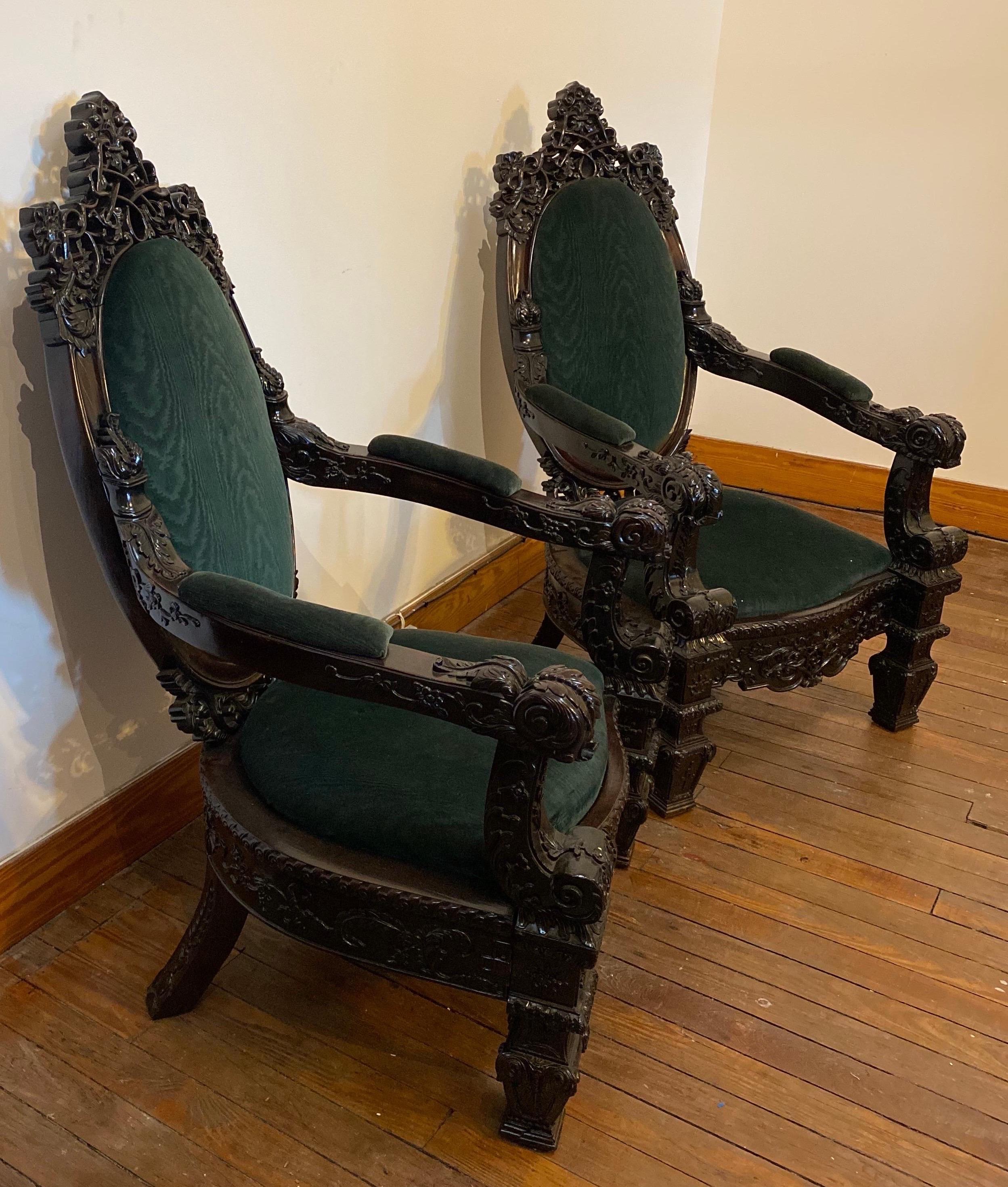 Incredibly Carved 19th Century Anglo-Indian Rosewood Palatial Chairs at ...