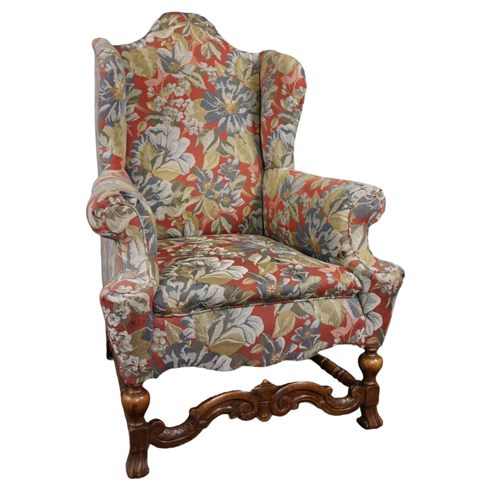 Incredibly "real" rich antique upholstered wing chair For Sale at 1stDibs