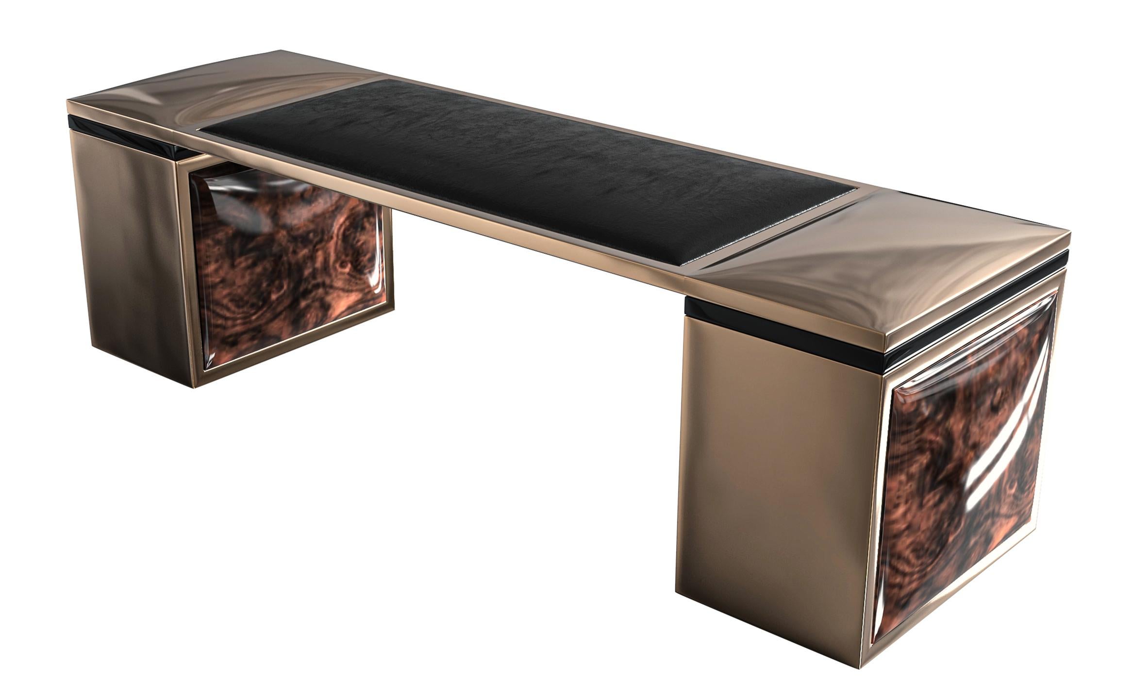 "Incurvato" Bench with Bronze and Burl Walnut, Hand Made, Istanbul For ...