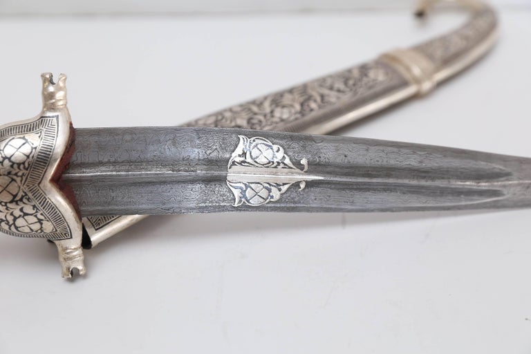 Indian 1920s Special Steel Water Tempered Inlay Silver Work Mughal ...