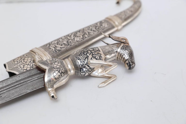 Indian 1920s Special Steel Water Tempered Inlay Silver Work Mughal ...