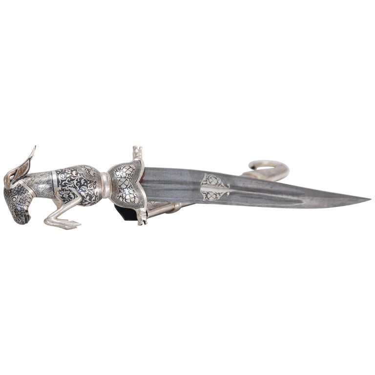 Indian 1920s Special Steel Water Tempered Inlay Silver Work Mughal ...