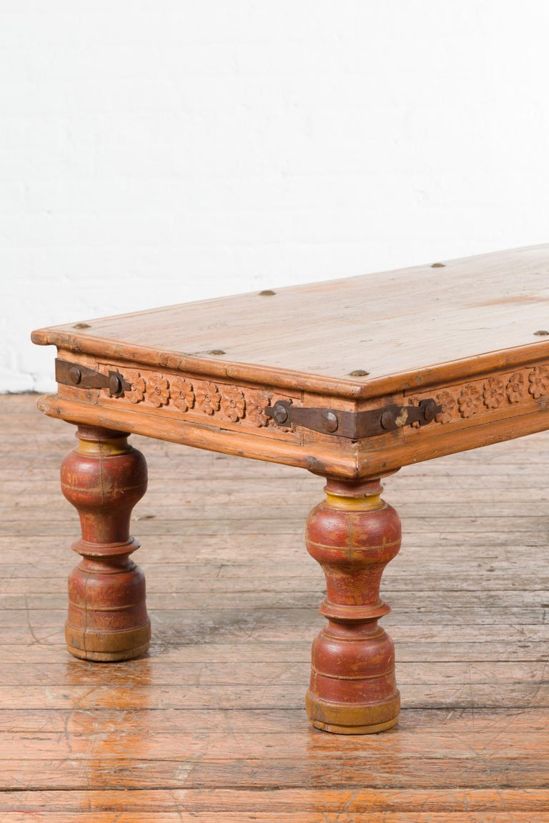 Indian 19th Century Coffee Table with Carved Floral Frieze and Baluster ...