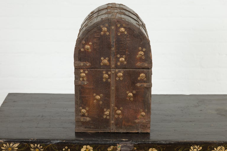 Indian 19th Century Wooden Treasure Chest with Dome Top and Gilt Metal ...