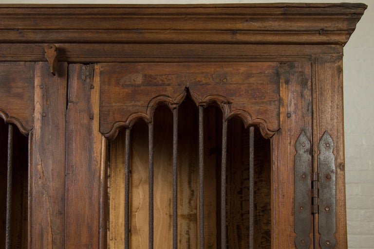 Indian Antique Cabinet with Pierced Doors, Carved Motifs and Bronze ...