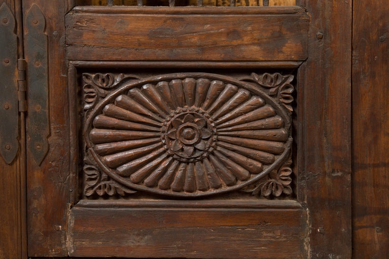 Indian Antique Cabinet with Pierced Doors, Carved Motifs and Bronze ...