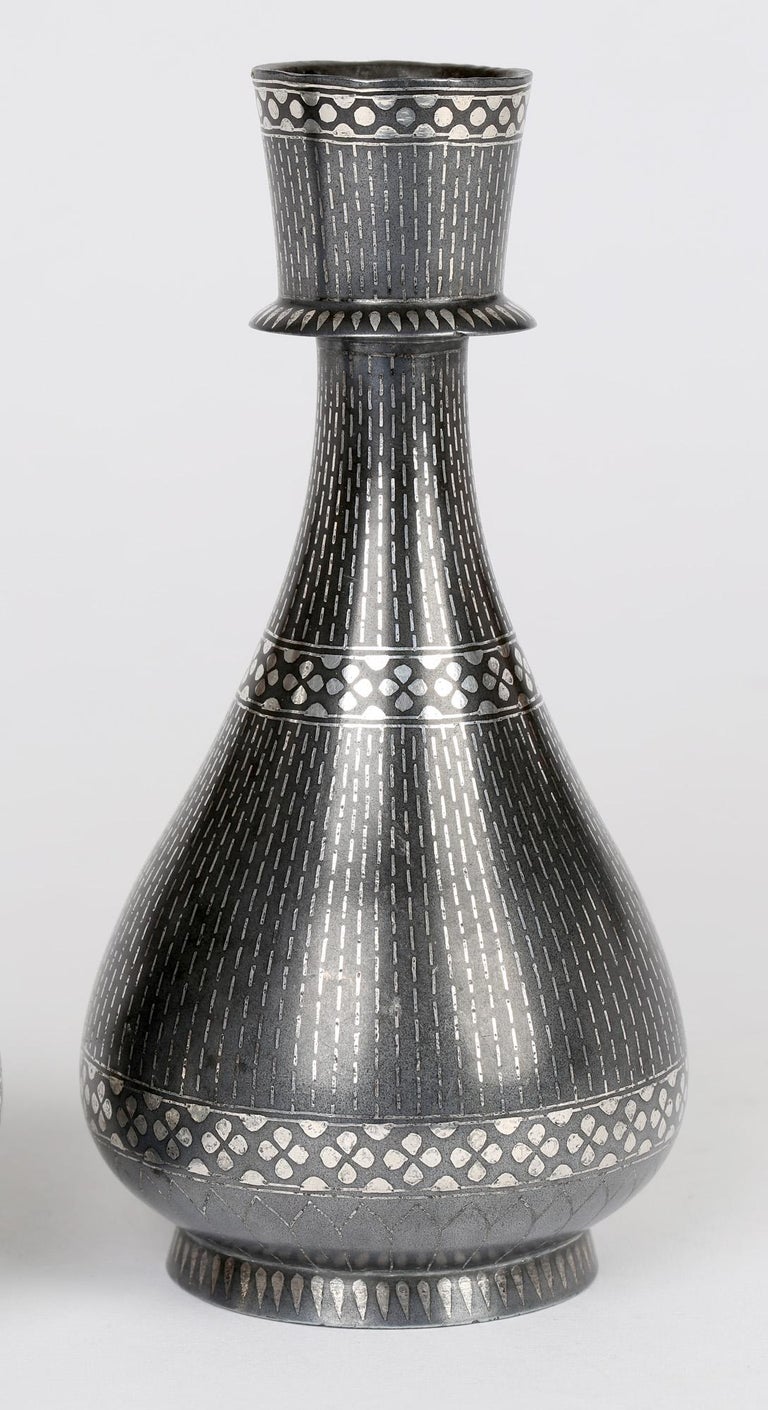 Indian Antique Pair Bidri Ware Silver Overlay Metal Vases For Sale at ...