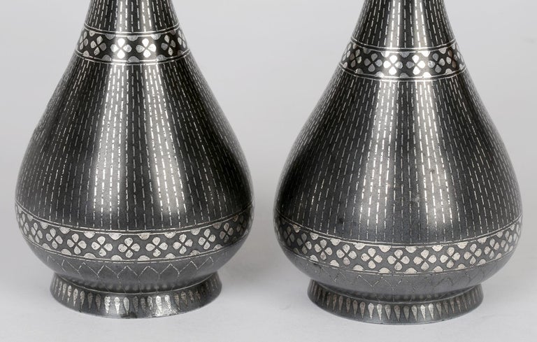 Indian Antique Pair Bidri Ware Silver Overlay Metal Vases For Sale at ...