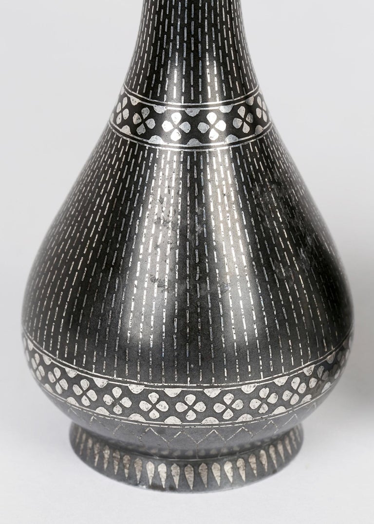 Indian Antique Pair Bidri Ware Silver Overlay Metal Vases For Sale at ...