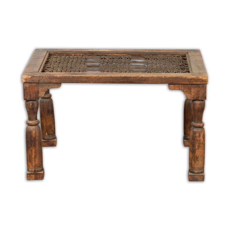 Indian Antique Window Grate Made into a Coffee Table with Turned ...